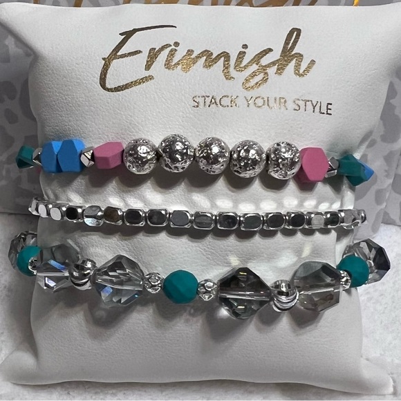 Erimish | Jewelry | New Erimish Bracelets 3 Pc Stack Pink Green Blue ...